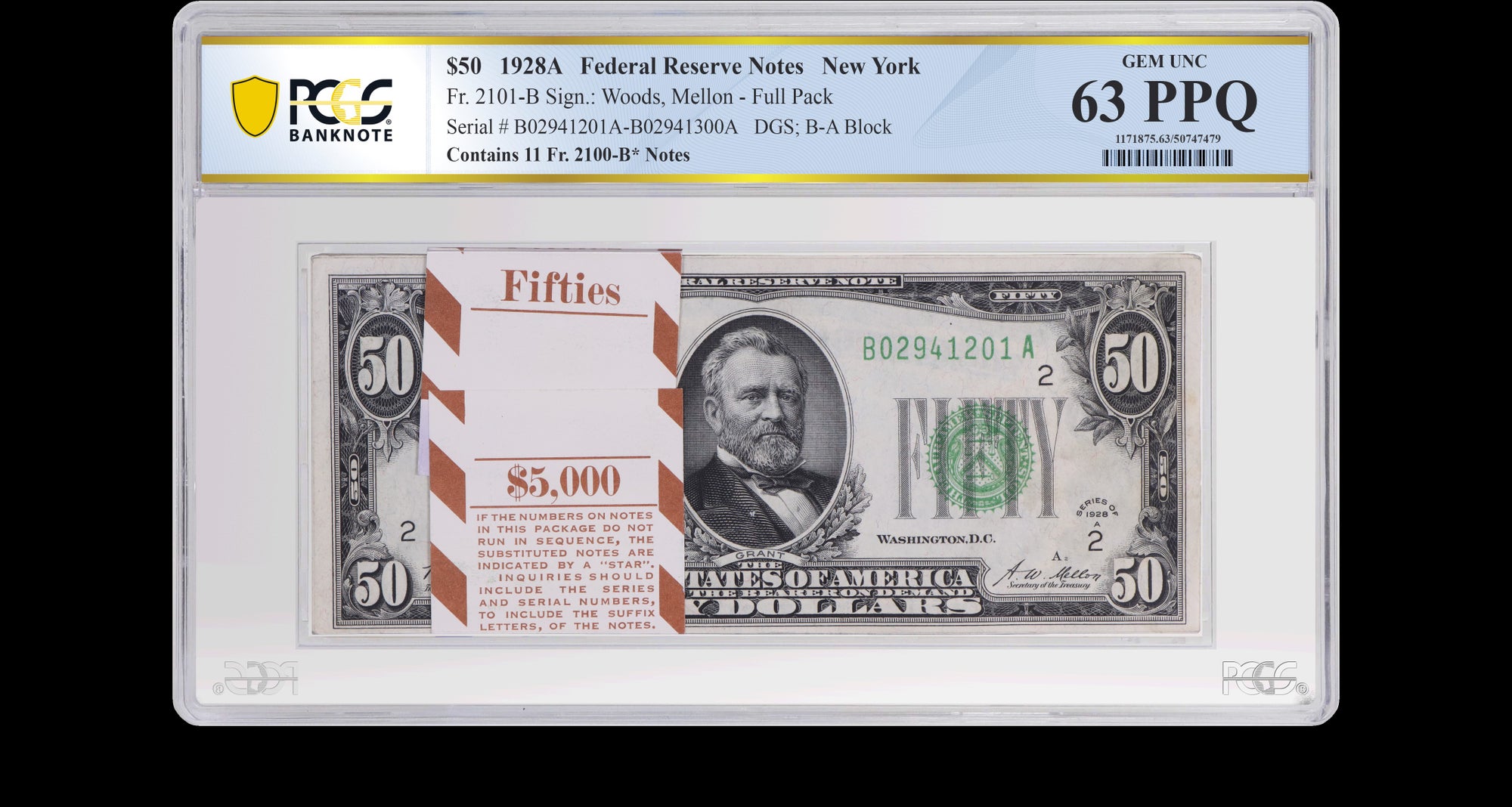 PCGS Grades Extremely Rare 100-Pack of Series 1928A $50 Federal Reserve ...